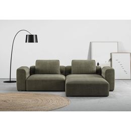 Ecksofa RAUM.ID, B:268cm H:62cm T:191cm, grün, 100% Polyester, Wohnzimmer, Sofas, "Cushid L-Form", Modulset, bestehend aus 3 Teilen