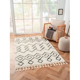 Hochflor-Teppich, B:140cm H:24mm L:200cm, schwarz-wei&szlig;, MyFlair M&Ouml;BEL & ACCESSOIRES, Polyester, Polypropylen (PP), Teppiche, "Moroccan Mural",
