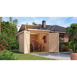 Fahrradbox Karibu, B:162,5cm H:167cm T:216,5cm, beige, Holzwerkstoff, Garten, Aufbewahrungsboxen, "Fahrradgarage 3 Solar", in verschiedenen Farben,