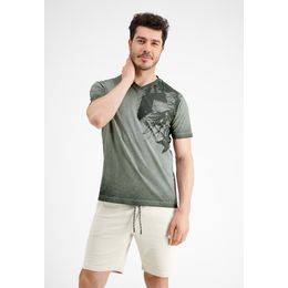 Lerros Herren V-Shirt "Lerros V-Neck T-Shirt mit floralem Print", grün, Gr. S, 100% Baumwolle, Shirts