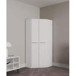 Eckkleiderschrank Priess, B:78cm H:193cm T:78cm, weiß, Holzwerkstoff, Schränke, "Barcelona Kleiderschrank Ecklösung Raumwunder", in 2 Tiefen Schrank