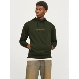 Jack & Jones JACK & JONES Herren Kapuzensweatshirt "JJTREE SWEAT HOOD", gr&uuml;n, Gr. S, bedruckt, angeraute Sweatware, Obermaterial: 65% Polyester, 35% Baumwolle,