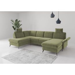 Wohnlandschaft Home Affaire, B:314cm H:93cm T:195cm, grün, 100% Polyester, Sofas, "Rochelle", wahlweise mit Bettfunktion, Bettkasten und