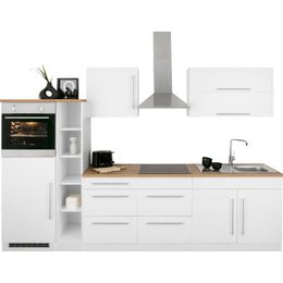K&uuml;chenzeile KOCHSTATION, B:300cm H:200cm T:60cm, wei&szlig;, Komplettk&uuml;chen-Sets, "KS-Samos", Breite 300 cm, wahlweise mit E-Ger&auml;ten und Induktionkochfeld