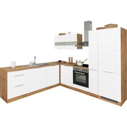 Winkelküche KOCHSTATION, B:240cm T:60cm, weiß, Komplettküchen-Sets, "KS-Luhe", Stellbreite 240x270 cm, wahlweise mit oder ohne E-Geräten, MDF-Fronten