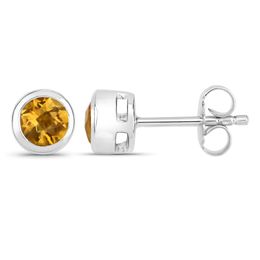 VIRA JEWELS Damen Paar Ohrstecker "925-Sterling Silber rhodiniert gl&auml;nzend Citrin orange rund", one-size, 0,8, Silber 925 (Sterlingsilber), wei&szlig;,