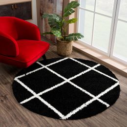 Hochflor-Teppich Sanat, H:30mm &Oslash;:150cm, schwarz, Kunstfaser, Teppiche, "Madrid", Wohnzimmer, Langflor, Shaggy Teppich