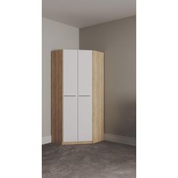 Eckkleiderschrank Priess, B:78cm H:193cm T:78cm, wei&szlig;, Holzwerkstoff, Schr&auml;nke, "Barcelona Kleiderschrank Eckl&ouml;sung Raumwunder", in 2 Tiefen Schrank