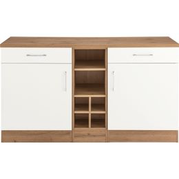 Unterschrank KOCHSTATION, B:150cm H:85cm T:60cm, weiß, Holzwerkstoff, Küche, Schränke, "KS-Colmar", 150 cm breit, 2 Schubkästen, 2 Türen, 6 Fächer,