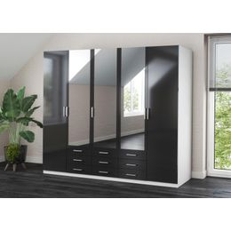 Kleiderschrank Priess, B:230cm H:193cm T:56cm, schwarz-weiß, Holzwerkstoff, Schlafzimmer, Schränke, "Amsterdam", mit oder ohne LED-Beleuchtung