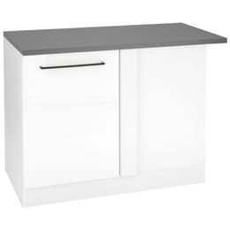 Eckunterschrank KOCHSTATION, B:110cm H:85cm T:60cm, weiß, Küche, Schränke, "KS-Tulsa", 110 cm breit, 1 Tür, schwarzer Metallgriff, hochwertige MDF