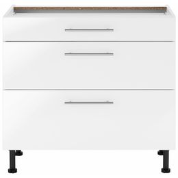 Wiho-K&uuml;chen Unterschrank WIHO K&Uuml;CHEN, B:90cm H:86,5cm T:58cm, wei&szlig;, K&uuml;che, Schr&auml;nke, "Ela", Breite 90 cm, mit Soft-Close-Funktion