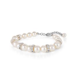 Steuer Damen Armband "Glasperlenarmband wei&szlig; mit Strasszierde", 24, Metall, wei&szlig;, Metall, Armb&auml;nder