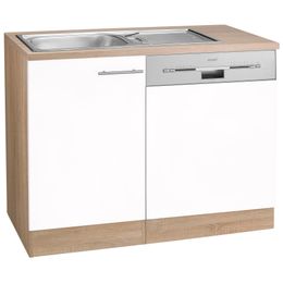 Spülenschrank Optifit, B:110cm H:85cm T:60cm, weiß, Küche, Schränke, "Kalmar", mit Tür/Sockel für Geschirrspüler