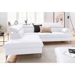 Ecksofa COTTA, B:256cm H:74cm T:208cm, weiß, Kunstleder SOFTLUX;NaturLEDER (echtes Rindsleder);Microfaser PRIMABELLE (100% Polyester), Wohnzimmer,