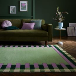 Wollteppich FLAIR RUGS, B:160cm H:10mm L:230cm, grün, Wolle, Teppiche, "Kai Wool Border", Kai Wool Border Läufer Teppich