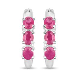 VIRA JEWELS Damen Paar Creolen "Silber 925 rhodiniert mit 6 nat&uuml;rlichen Rubinen", one-size, 1,32, Silber 925 (Sterlingsilber), wei&szlig;, Silber 925