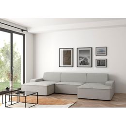 Wohnlandschaft Trendmanufaktur, B:329cm H:73cm T:162cm, weiß, 100% Polyester, Sofas, "Graz, wahlweise mit Sitzvorschub und Bettkasten, U-Form, Breite
