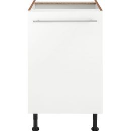 Unterschrank Optifit, B:50cm H:87cm T:58,4cm, wei&szlig;, K&uuml;che, Schr&auml;nke, "Bern", 50 cm breit, mit 1 T&uuml;r mit h&ouml;henverstellbaren F&uuml;&szlig;en, mit Metallgriff
