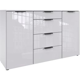 Kombikommode wimex, B:135cm H:84cm T:41cm, weiß, Spanplatte, Schlafzimmer, Sideboards, "Level36 black C by fresh to go", mit Glaselementen auf der
