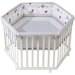 Roba Baby Laufgitter "Adam & Eule, weiß, 6-eckig", weiß, Laufställe, mit Stoffeinlage und Nestchen