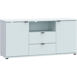Lowboard FORTE, B:129,8cm H:63,1cm T:41,3cm, weiß, Spanplatte, Wohnzimmer, Sideboards, "Ganymede", TV Board, Stauraum, Schublade; Metallgriffe,