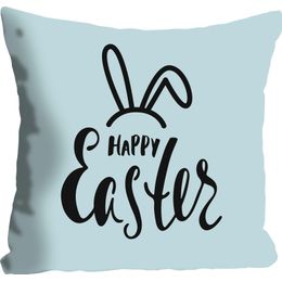 Dekokissen queence, B:40cm L:40cm, grün, Polyester, Dekokissen_Sitzkissen_Kissenhüllen, "Happy Easter mint", mit einem österlichen Schriftzug