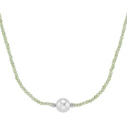 Smart Jewel Damen Collier "mit Edelstein-Kugeln + Muschelkern-Perle, Silber 925", 45cm, Silber 925 (Sterlingsilber), gr&uuml;n, Silber 925