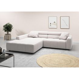 Ecksofa 3C CANDY, B:258cm H:68cm T:217cm, weiß, 100% Polyester, Sofas, "Denver auch mit Cord- und Easy care-Bezug, Kopfteilverstellung L-Form",