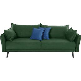 Schlafsofa Inosign, B:228cm H:95cm T:104cm, grün, 100% Polyester, Kinderzimmer, Sofas, "Asra", incl. Bettfunktion und Bettkasten, Seitentasche im