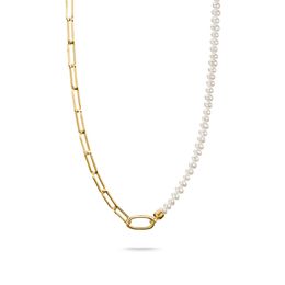 Thomas Sabo Damen Charm-Kette "Charm Club Connect: Perlen und Paperclip mit einem Connect Link", 45, Perlen Silber 925, recycelt, B: 16,5mm, gold,