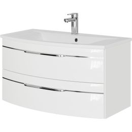 Waschtisch SAPHIR, B:91cm H:50,2cm T:50,1cm, weiß, Badezimmer, Waschtische, "Serie 7045 Mineralmarmor-Waschtisch und Unterschrank, 91 cm breit",