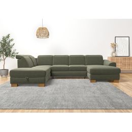 Wohnlandschaft Home Affaire, B:338cm H:86cm T:219cm, grün, Flachgewebe (100% Polyester), Sofas, "Dundee U-Form", wahlweise mit Kopfteilverstellung