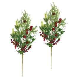 Kunstzweig I.GE.A., B:14cm H:50cm L:7cm, grün, Kunststoff, Kunstpflanzen, "Weihnachtszweig Tanne/Beeren/Efeu/Thuja", 2er Set Künstlicher Zweig Blume