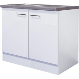 Spülenschrank Flex-Well, B:100cm H:86cm T:57cm, weiß, Spanplatte, Küche, Schränke, "Kopenhagen", (B/H/T) 100 x 86 x 60 cm, inkl. Einbauspüle