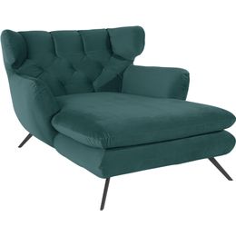 Loveseat 3C CANDY, B:126cm H:95cm T:160cm, grün, Samt-Optik (100% Polyester), Sessel, "Beatrice Loungesessel", mit Knopfheftung im Rücken,