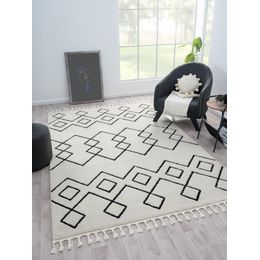 Hochflor-Teppich, B:200cm H:24mm L:290cm, schwarz-weiß, MyFlair MÖBEL & ACCESSOIRES, Polyester, Polypropylen (PP), Teppiche, "Moroccan Mural",