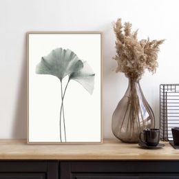 Poster Reinders, B:20cm H:30cm T:1,6cm, gr&uuml;n, MDF, Wohnzimmer, Bilder, "Ginkgo Blatt"