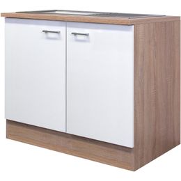 Sp&uuml;lenschrank Flex-Well, B:100cm H:85cm T:57cm, wei&szlig;, Spanplatte, K&uuml;che, Schr&auml;nke, "Samoa", (B x H x T) 100 x 85 x 60 cm, inkl. Einbausp&uuml;le