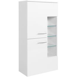 Midischrank Welltime, B:65cm H:130cm T:35cm, weiß, MDF, Spanplatte, Badezimmer, Schränke, "Florida", Breite 65 cm, mit hochglänzenden Fronten