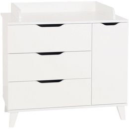 Wickelkommode Home Affaire, B:109,9cm H:94cm T:52,4cm, weiß, Holzwerkstoff, Wickelkommoden, "MICHA, 3 Schubladen 1 Tür, viel Stauraum, Aufsatz