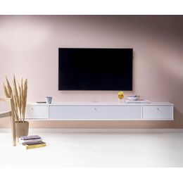 TV-Board, B:220cm H:23cm T:32,5cm, weiß, HAMMEL FURNITURE, Dekorfolie, Massivholz, Spanplatte, Stoff, Sideboards, "Mistral Fernsehschrank,