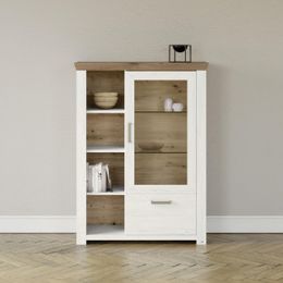 Highboard, B:105cm H:143cm T:42cm, weiß, SET ONE BY Musterring, MDF, Wohnzimmer, Sideboards, "York", Typ 13 und 14, mit Glastür und Schubkasten, 3