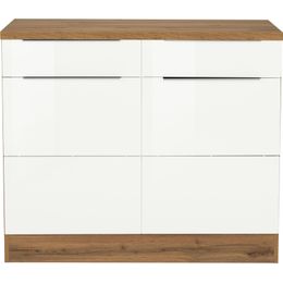 Unterschrank KOCHSTATION, B:100cm H:85cm T:60cm, weiß, Holzwerkstoff, MDF, Küche, Schränke, "KS-Brindisi", 100 cm breit, viel Stauraum