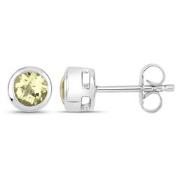 VIRA JEWELS Damen Paar Ohrstecker "925-Sterling Silber rhodiniert glänzend Lemon Quartz gelb rund", one-size, 1, Silber 925 (Sterlingsilber), weiß,