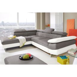 Ecksofa Inosign, B:262cm H:73cm T:228cm, weiß, Wohnzimmer, Sofas, "Solution L-Form", mit Arm- & Kopfteilverstellung, wahlweise mit Bettfunktion