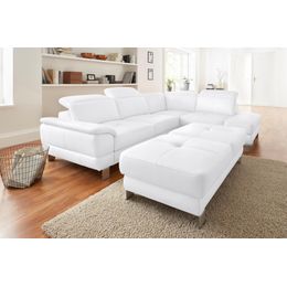 Ecksofa, B:270cm H:94cm T:104cm, weiß, exxpo - SOFA FASHION, Kunstleder SOFTLUX;NaturLEDER (echtes Rindsleder) in Sitz und Rücken. Korpus in