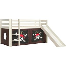 Spielbett Vipack, B:218cm H:114cm L:210cm, weiß, Kinderzimmer, Betten, "Pino, Kiefer massiv, mit Rolllattenrost u. Textil-Set, Made in Europe",