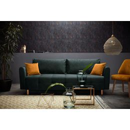 Schlafsofa Inosign, B:219cm H:93cm T:88cm, grün, Microfaser PRIMABELLE (100% Polyester);Samtoptik (100% Polyester);Zierkissen: 100%Polyester,
