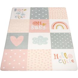 Kinderteppich Paco Home, B:120cm H:2mm L:160cm, pink, Polyester, Teppiche, "Chicos 554", Flachgewebe, mit Schriftzug & Regenbogen oder Sternen,